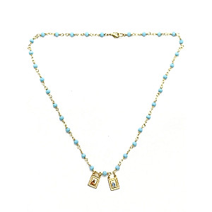 LESLIE BOULES Blue Ligth Beads Scapular Necklace for Women Hand-Craft Religious Jewelry