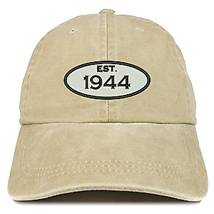 Trendy Apparel Shop Established 1944 Embroidered 80th Birthday Gift Pigment Dyed Washed Cotton Cap - Khaki