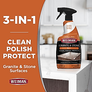 Weiman Granite Cleaner Polish and Protect 3 in 1 - 2 Pack - Streak-Free, pH Neutral Formula for Daily Use on Interior & Exterior Natural Stone