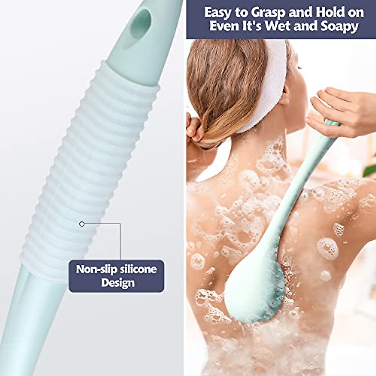 BEDELITE Back Bath Brush Long Handle for Shower - Soft Shower Brush for Men & Women,Back Brush Scrubber(16.4" Long), Skin Exfoliator for Bath Scrubber Body Brush(Blue)