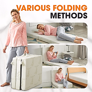 Cheer Collection Foldable Mattress - Tri Folding Mattress - Portable 4 Inch Thin Mattress for Floor - Must-Have Folding Mattress - Trifold Mattress for Sleepovers, Camping, and Guests (75"x25"x4")