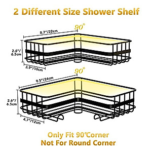 Roseyat Corner Shower Caddy Shelf Basket for Shampoo Stainless Steel, Adhesive Shower Shelf Storage Organizer, No Drilling Shower Shelves For Inside Shower Rack Holder with Hooks-2 Pack Black