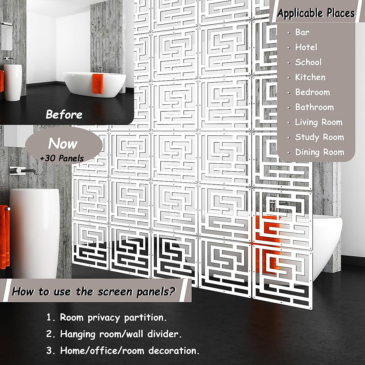 Lchen Hanging Room Divider Panel,10 Pieces Hanging Wall Divider Room Partition Wood-Plastic Thick Hanging Panel Screen Home Office Decoration(ML-S-10Panels)