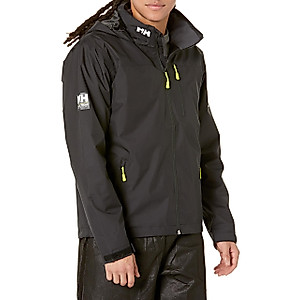 Helly Hansen Men's Crew Hooded Midlayer Fleece Lined Waterproof Raincoat Jacket, 990 Black, Large