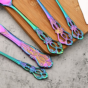 Jankng 6pcs Basic Rainbow Fork, Royal Stainless Steel Dinner Fork With Royal Handle, Metal Forks Set For Eating Salad Fish, Mirror Finish