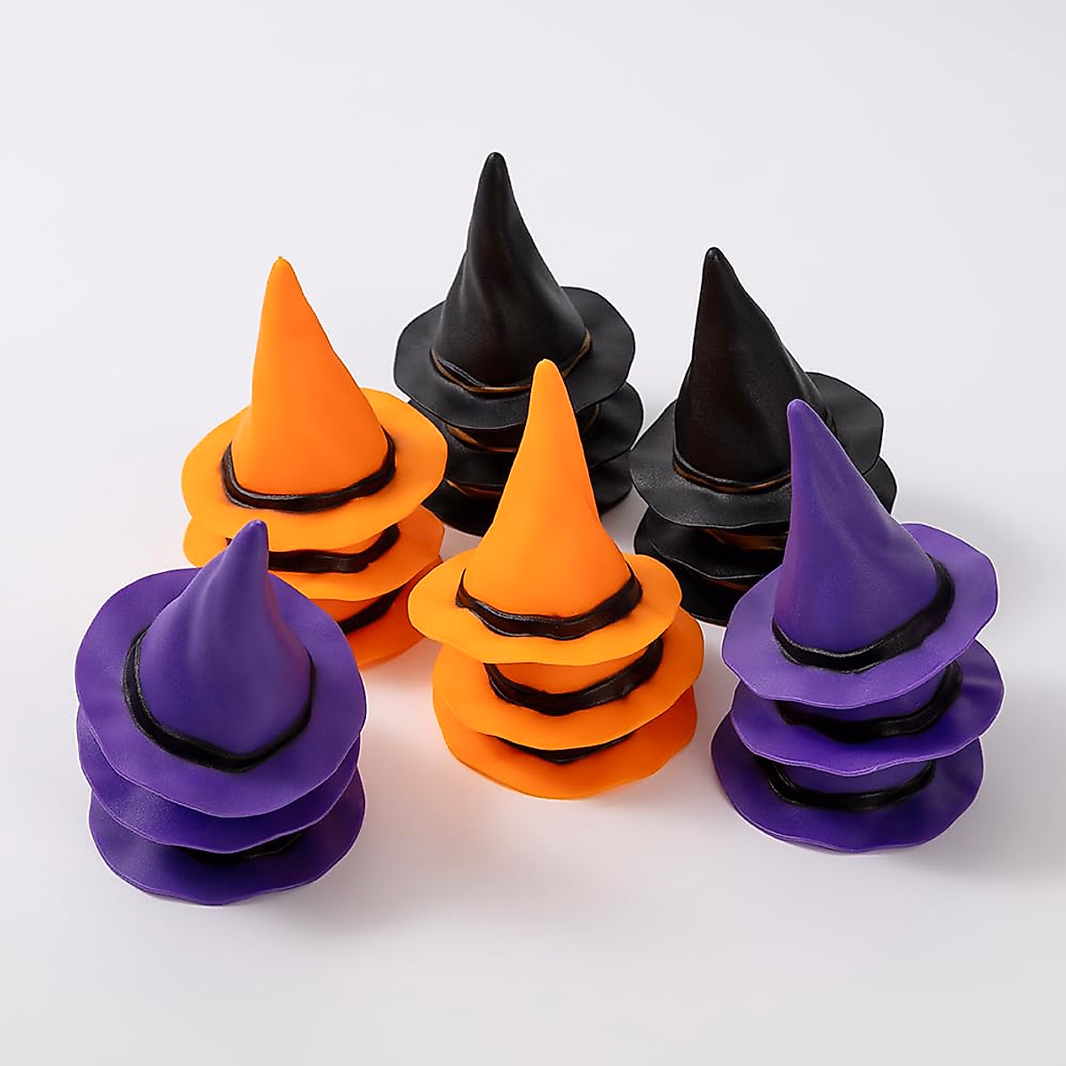 tiecawk 12Pcs Plastic Witch Hats Mini Halloween Witch Hats Wizard Hat for DIY Crafts Bottle Toppers Halloween Party Supplies (Black)
