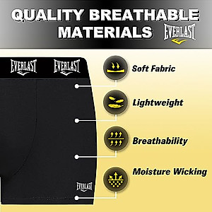 Everlast Mens Trunks Underwear - Short 4" Inseam, Breathable Cotton Underwear for Men Pack of 6 - Cotton Stretch Mens Underwear (Large, Black)