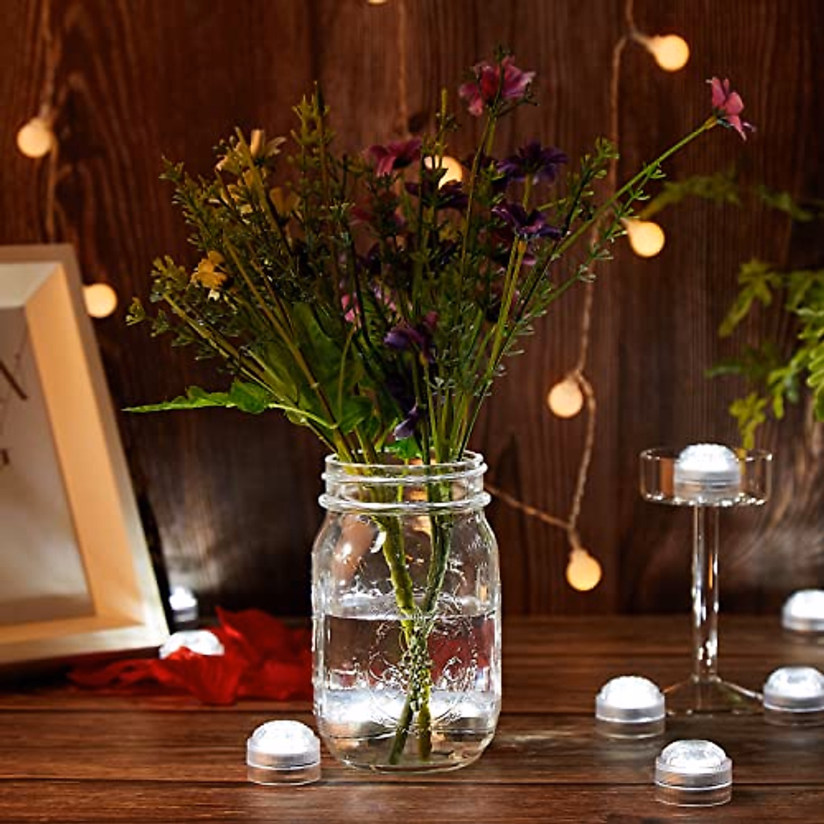 Submersible LED Lights, IMAGE 12 PCS LED Submersible Tea Lights Waterproof Floral Decoration Party Tea Lights, Battery Operated Flameless Tea Lights for Party, Wedding, Garden and Bath White