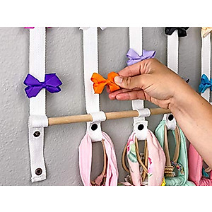 Hair Bow Holder Organizer for Girls - White Cotton Ribbons - Headband, Hair Tie, Clip, Bow Organizers - Baby Hair Accessories Storage Display - Decoration for Girls Room - Baby and Toddler