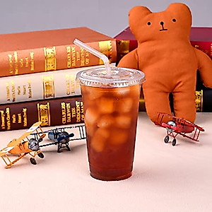 EDI [20 oz. - 100 Sets] Crystal Clear Disposable PET Plastic Cups with Flat Lids and Straws