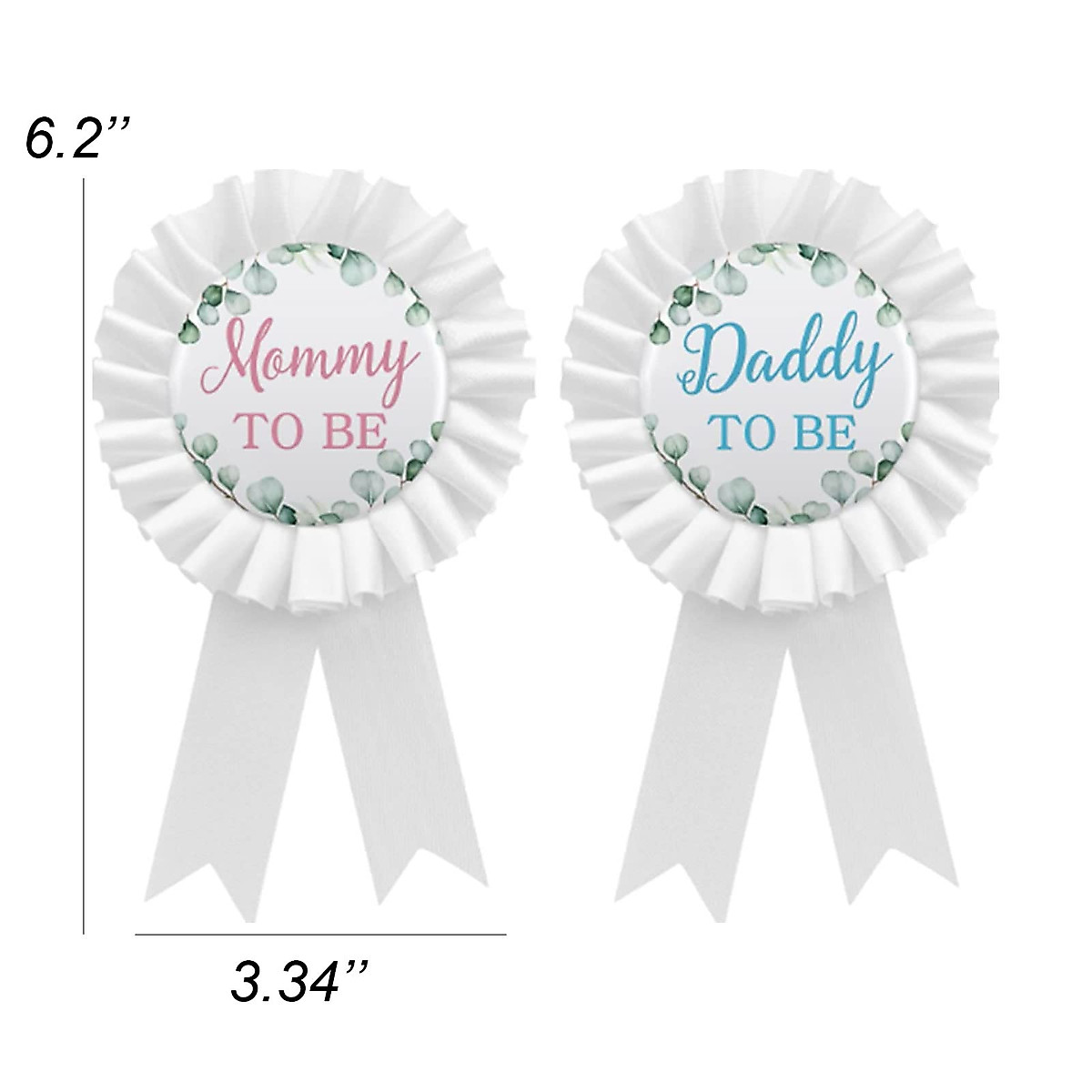 GDTO8820 CoolerthingsDG, Daddy to be & Mommy to be Tinplate Badge Pin White - Baby Shower Button New Dad Gifts Gender Reveals Party Baby for Boy or Girl White Rosette Button Baby Celebration (White)