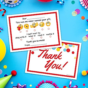 Kids Fill in the Blank Emoji Thank You Notes 5 x 7" - 25 Cards with Red Envelopes Fun, Easy Gender Neutral Thank Yous for Boys or Girls