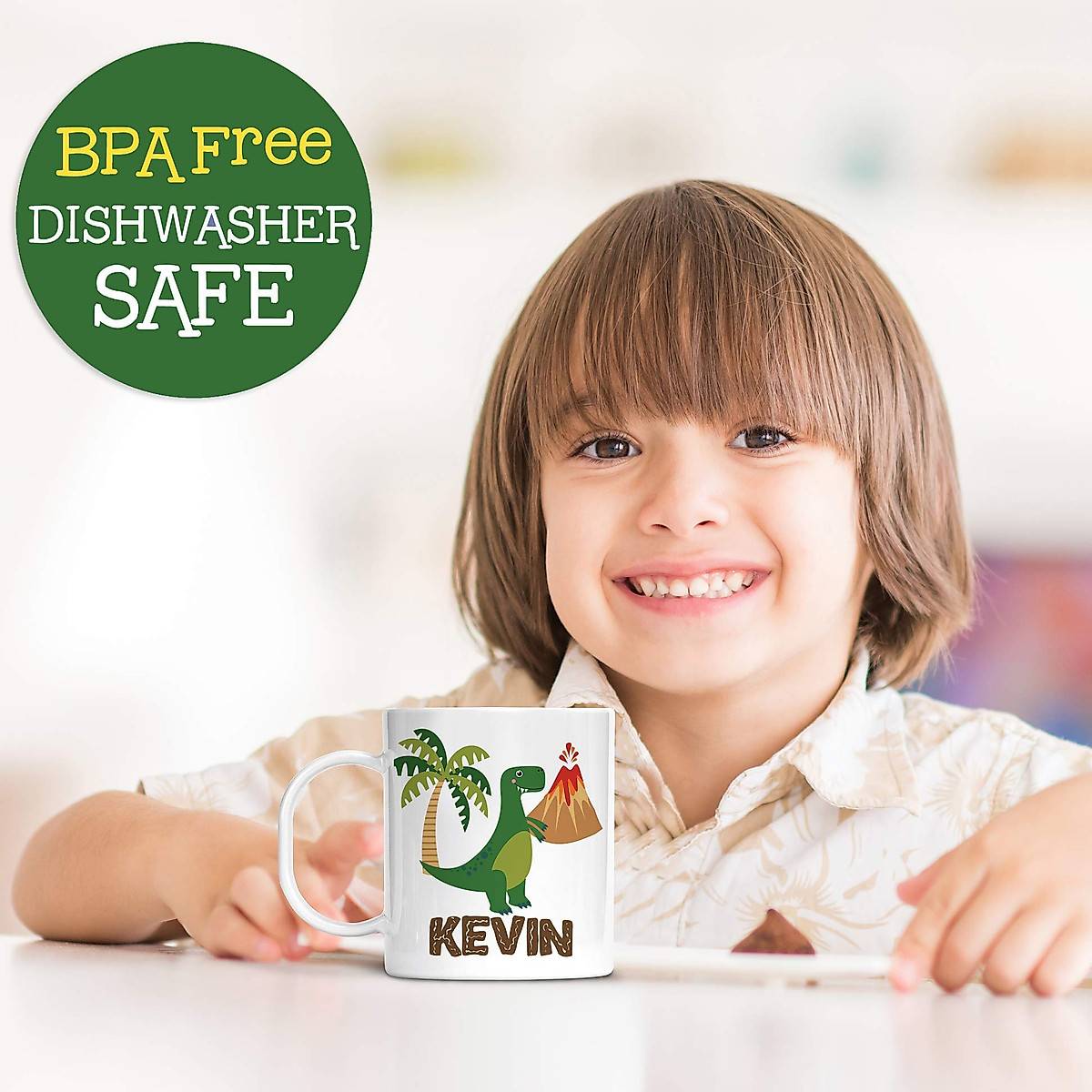 Kids Personalized Dinosaur Mug Customize with Child's Name | Lightweight Unbreakable Cup | Dishwasher Safe | BPA and Melamine Free