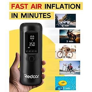 Redcar Cordless Air Inflator, Portable Tire Pump with Digital Gauge, 150 PSI, Rechargeable Battery, LED Light, for Car Tires, Bicycle, Motorcycle, Balls & Inflatables