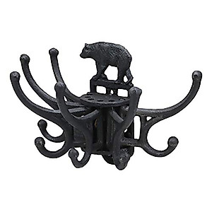 Ebros Cast Iron Rustic Forest Black Bear Free Spinning Movable Hanging Wall Hooks 9" Wide Western Bears Themed Mount Hook for Coats Hats Keys Leashes Backpacks Cabin Lodge Country Accent Decor