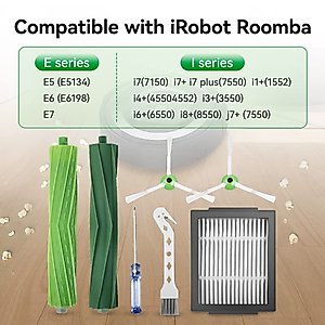 Replacement Parts for iRobot Roomba i7 i7+ i3 i3+ i4 i4+i6 i6+ i8 i8+/Plus E5 E6-2 Sets of Multi-Surface Rubber Brushes, 8 Filters, 8 Edge-Sweeping Brushes - Efficient Cleaning and Maintenance