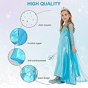 URAQT Princess Dress Costume for Girls Princess Costume Fancy Dress Up for Christmas Birthday Party Queen Cosplay with Crown Wand