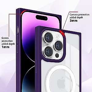 Newseego for iPhone 14 Pro Max Magnetic Case, Cute Clear Square Case with MagSafe for Women Girls Men Soft TPU Frame + Hard PC Back Non Yellowing Bumper Shockproof Cover for iPhone 14 Pro Max-Purple