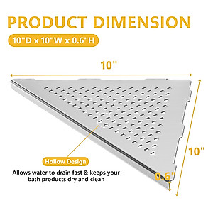 Neodrain 10 Inch Brushed Corner Wall Shelf Set of 2, Floating Corner Shelves for Wall, 304 Stainless Steel Wall Storage Shelves for Bathroom,No Drilling