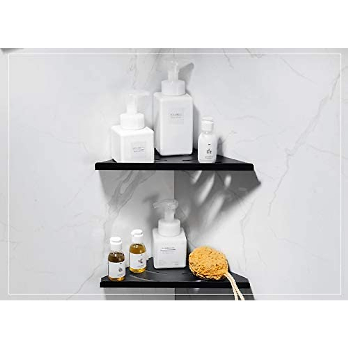 YISMAN Lavatory Bathroom Corner 304 Stainless Steel Shelf Wall Mount Triangular Shower Corner Shelf,Black