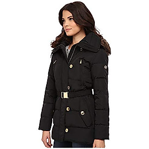 Michael Kors Fur Trim Hooded Down Coat-Black-M