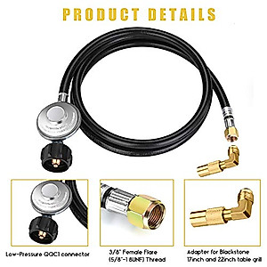 WADEO 6FT Propane Regulator Hose with 90 Degree Elbow Adapter for Blackstone 17" and 22" Table Grill and Most LP Gas Grill with 3/8'' Connect Fitting