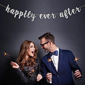 Silver Happily Ever After Banner,Wedding Sign,Engagement, Bridal Shower, Wedding, Bachelorette Party Decoration