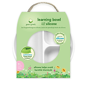 green sprouts Learning Bowl | Helps Toddler Develop Independent Eating Skills | Heat-Resistant Silicone, Suction Cup Base with Easy-Release tab, 3 Sections Marked to Measure portions, Dishwasher Safe
