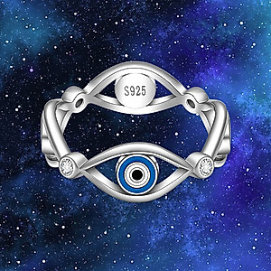 Blue Evil Eye Ring for Women Sterling Silver Turkish Evil Eye Rings Mal De Ojo Nazar Spiritual Greek All Seeing Eye Amulet Religious Jewelry Gift Size 8