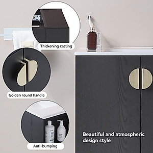 NOTOP 30" Floating Bathroom Vanity with White Ceramic Sink Comb, Modern Undermount Solid Wood Two Soft Close Doors Wall-Mounted Cabinet Set with Side Right Open Storage Shelf,Black, 30IN