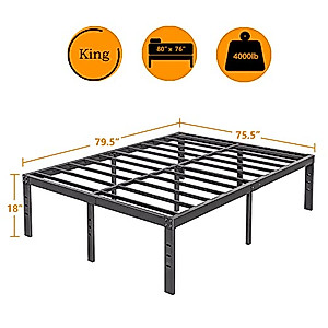 COMASACH 18-Inch King-Bed-Frame, Heavy Duty Tall Black Platform-Bed Frames No Box Spring Needed, Easy Assembly, Under Bed Storage, Noise Free Mattress-Foundation Support up to 4000Lbs