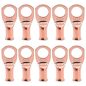 Glarks 10Pcs 8x3/8'' Copper Wire Lugs UL Listed Battery Cable Closed Ends Bare Copper Eyelets Tubular Ring Terminal Connectors