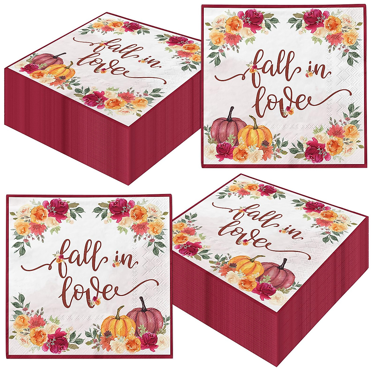 40Pcs Fall In Love Napkins Paper Fall In Love Bridal Shower Decor Bridal Shower Napkins Floral Fall Wedding Napkins Fall Napkins Fall Tableware Fall Floral Napkins Pumpkin Paper Napkins