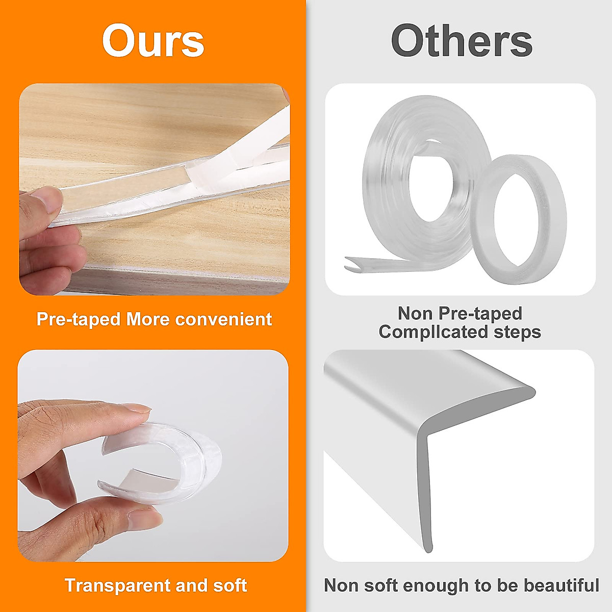 Pretaped Silicone Edge Protectors, Edge Corner Protectors Guards Baby Proofting, Furniture Table Edge Protectors Soft Silicone Bumper Strip for Cabinets, Tables, Drawers 1.5CM*1.5CM Wide 3.3FT Long