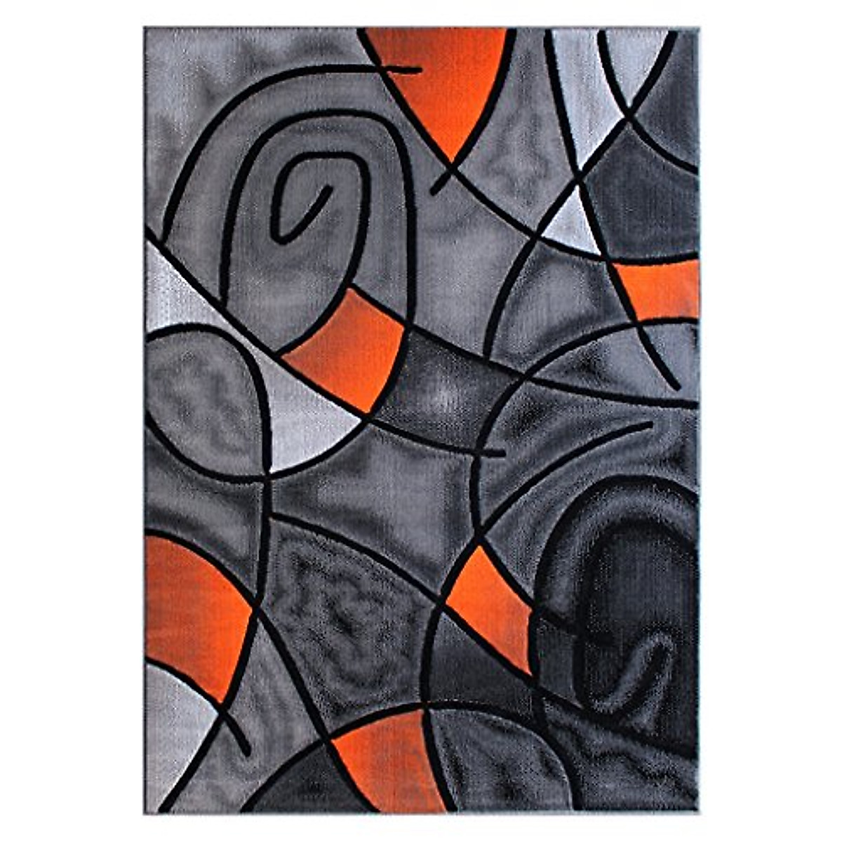 Masada Rugs, Modern Contemporary Area Rug, Orange Grey Black (5 Feet X 7 Feet)