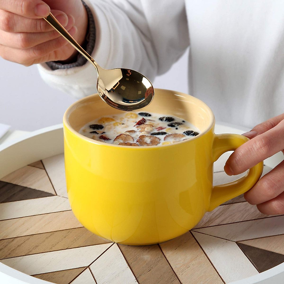 TeenFighter Porcelain Large Oatmeal Mug - 23 Ounces(680mL) Wide Coffee Mug, Breakfast Cup and Soup Bowl, Microwave and Dishwasher Safe, Ceramic Mug for Milk, Tea, Fruit, Ice Cream…