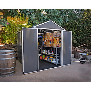 Palram - Canopia Rubicon Storage Shed, 6'x8' DIY Backyard Shed, Gray Polycarbonate Panels and Aluminum Frame, Sheds & Outdoor Storage for Lawn Mower, Bike, Garden Tools, Outdoor Storage Box Shed