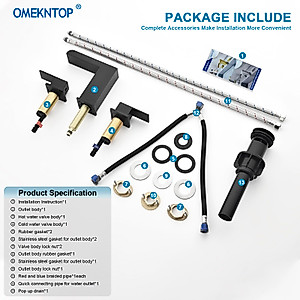 Bathroom Faucet Matte Black, OMEKNTOP 8 Inch Waterfall Bathroom Sink Faucet 3 Hole, Black Bathroom Faucet with Pop Up Drain and Hose, Two Handles Bathroom Faucet for Basin Lavatory Vanity