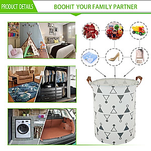 BOOHIT Triangle Kids Tall Fabric Toy Storage Laundry Basket Room Decor Fabric Baby Nursery Cute Hamper Large Collapsible Storage Bin Birthday Halloween Christmas Gift(Grey White Circular Triangle)