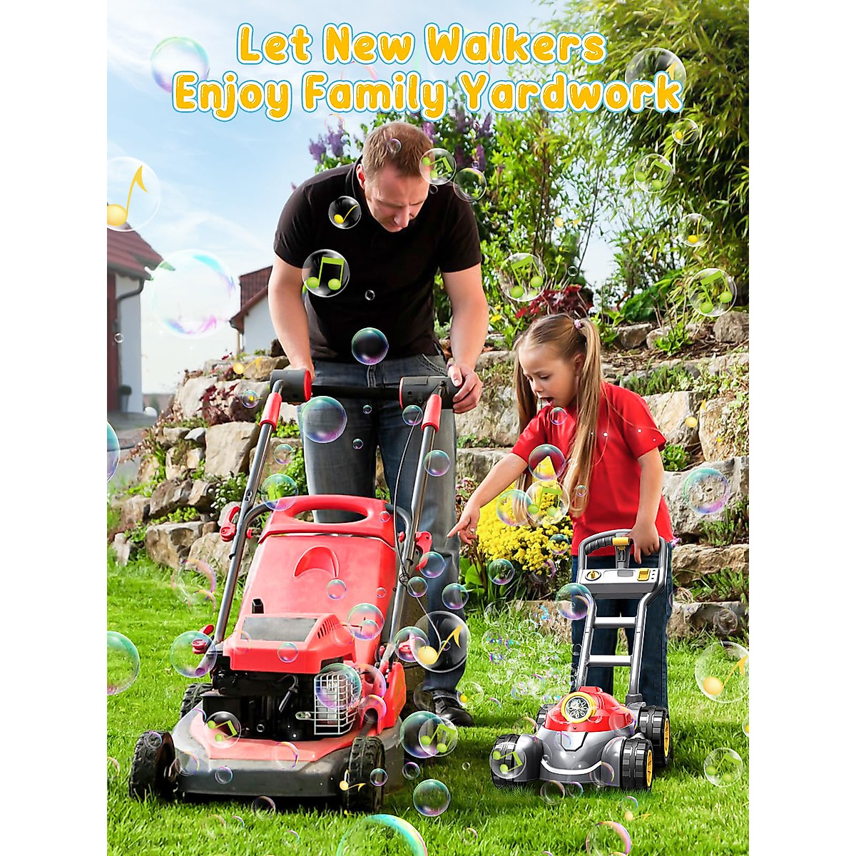 (Upgraded) Bubble Lawn Mower, BEYYON Red Lawn Mower Bubble Machine for Kids, Bubble Machine for Toddlers 1-6 Outdoor, Gardening Push Lawn Mower Toys Birthday Gifts for Preschool Kids Boys, Girls