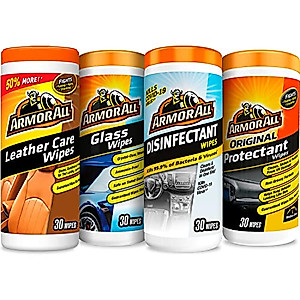 Armor All Interior Car Cleaning Wipes Kit, Disinfects, Protects, and Cleans Car Interiors, Includes Leather Care Wipes, Glass Wipes, Disinfectant Wipes, and Protectant Wipes, 4 Count