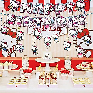 Kitty Birthday Party Supplies for Girls, Kitty Theme Happy Birthday Banner with 12pcs Hanging Swirls Decorations for Kitty Party Decorations, Kitty Birthday Party Favors