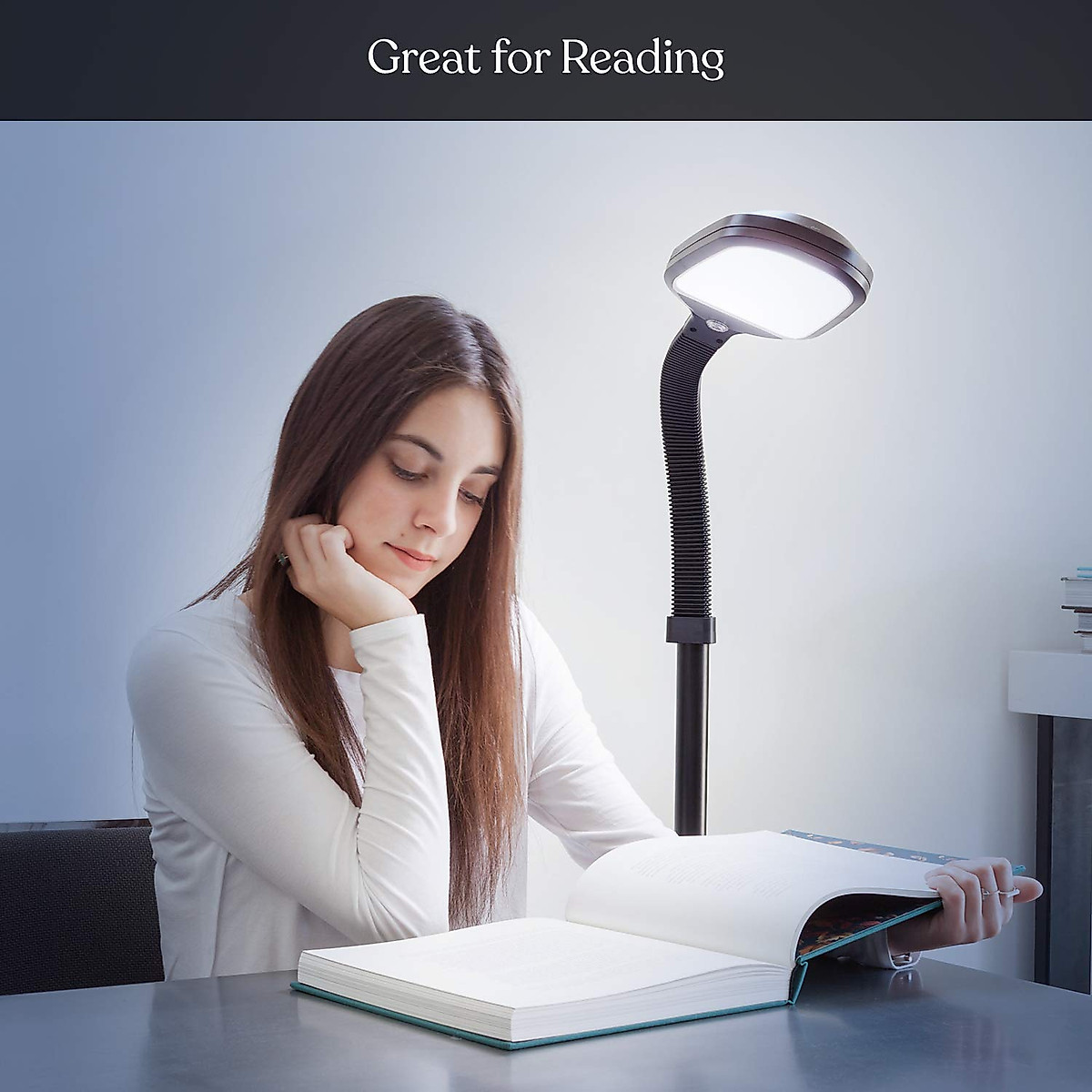 Brightech LED Litespan Vista 3-in-1 Desk Lamp for Living Rooms, LED Floor Lamp, Tall Lamp with Remote Control, Work Light for Documents, Standing Lamp with Flexible & Adjustable Gooseneck
