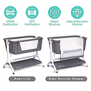 Kinfant Toddler Beds Infant Bassinet - Cribs Bedside Sleeper for New Born Babies Adjustable Portable Bed with Hanging Dolls