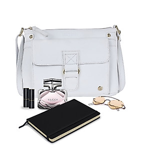 LEDERBUCK Lucy Small Soft Leather Sling Crossbody Handbags- Double Zip Premium Sling Crossover Shoulder Bag for Women (White)
