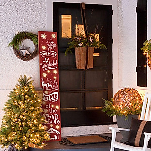 Lighted Wooden Welcome Sign, Merry Christmas Snowflake Elk Porch Sign for Front Door Decorations, Rustic Farmhouse Red Xmas Hanging Signs Wall Sign for Christmas Happy New Year Decor 47.2"H