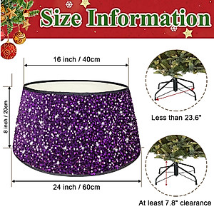 MODFUNS Christmas Tree Collars Purple Sequin Xmas Tree Ring 24 Inch Velvet Sparkling Christmas Tree Base Glitter Tree Skirts for Xmas Trees Shiny Tree Collar Cover for Christmas Party Home Decoration
