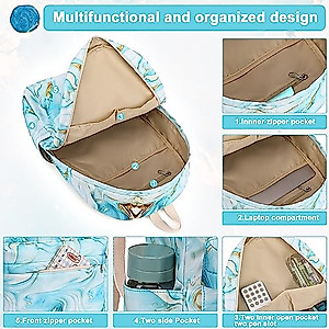 School Backpack Girls Blue Marble Bookbag Teens Water-resistant Schoolbag Kids Insulation Lunch Bag and Pencil Case