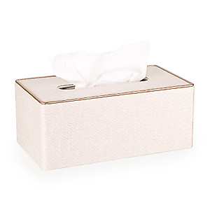 Sumnacon Rectangular Linen Tissue Box Cover - Stylish Tissue Box Holder with Magnetic Bottom, Decorative Tissue Box for Bathroom Toilet Vanity Night Stand Table Countertop Office, Beige Linen Texture