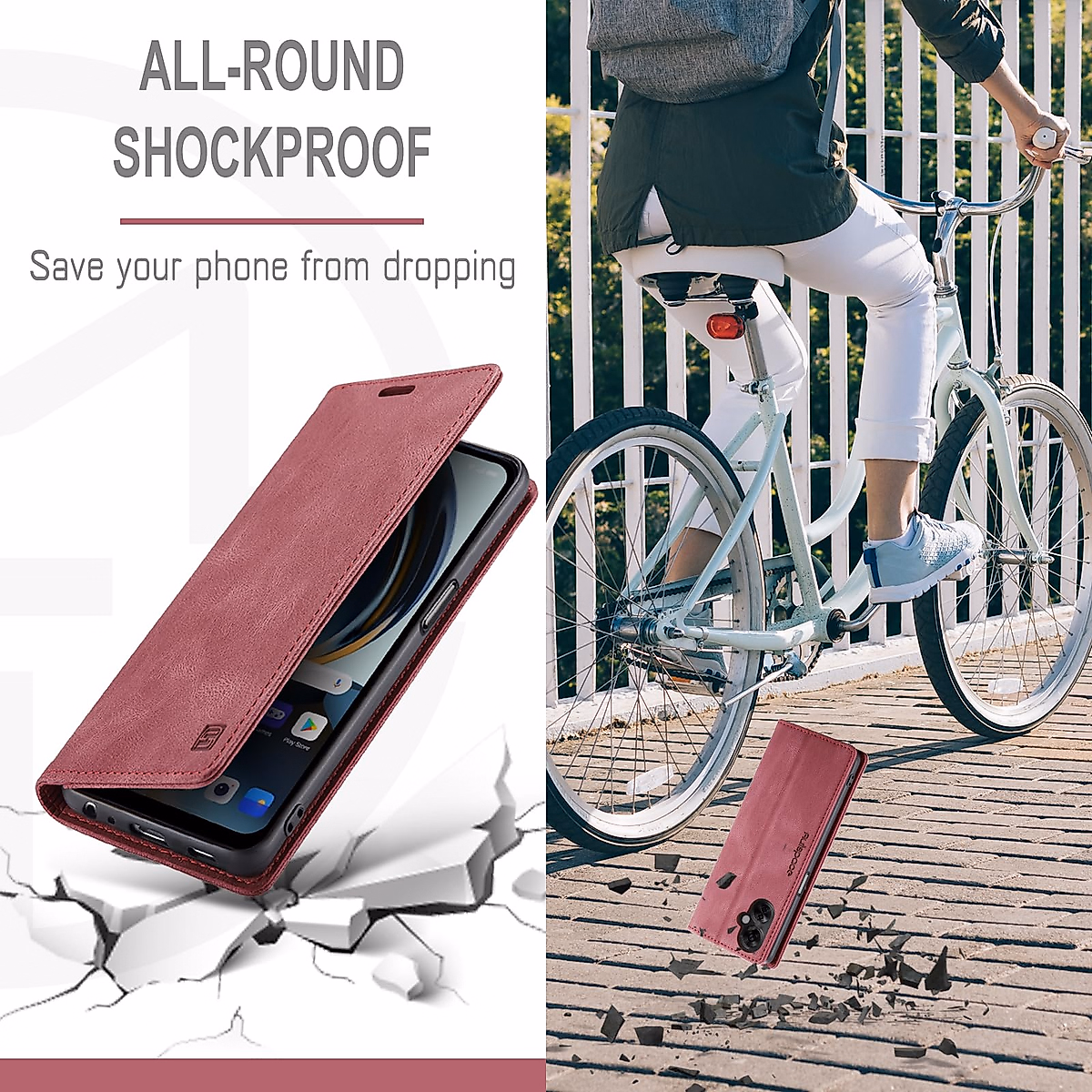 HAII Case for OnePlus Nord N30 5G 2023,PU Leather Folio Flip Wallet Case with Card Holster Stand Kickstand Magnetic Closure Shockproof Phone Cover for OnePlus Nord N30 5G 6.72 inch 2023 (Red)